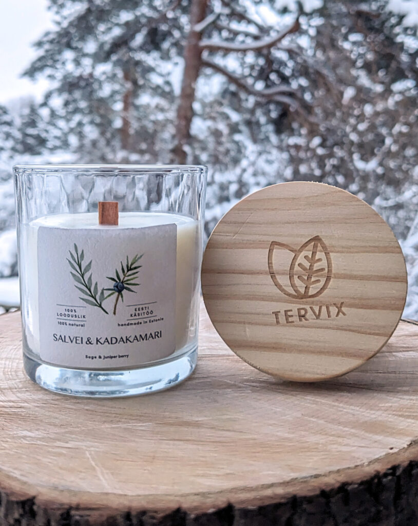 Lõhnaküünal puidust tahiga Salvei-kadakamari - Tervix OÜ